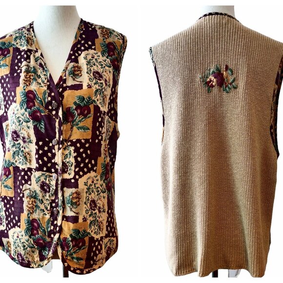 Koret | Tops | Koret Womens Size Xl Patchwork Print Floral Fruit Knit ...